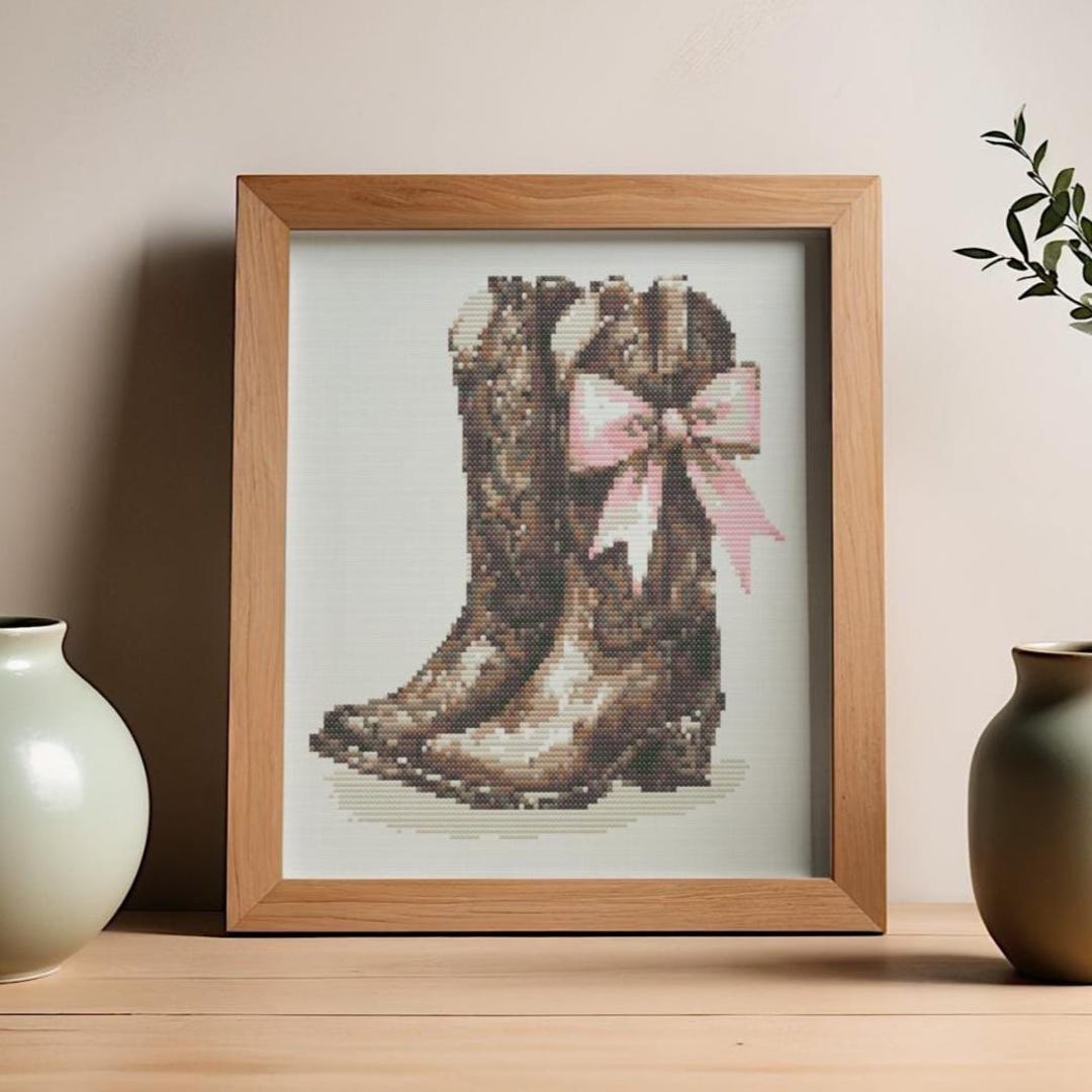 Cowboy Boots & Bow – Cross Stitch Pattern: Modern Western Embroidery ...