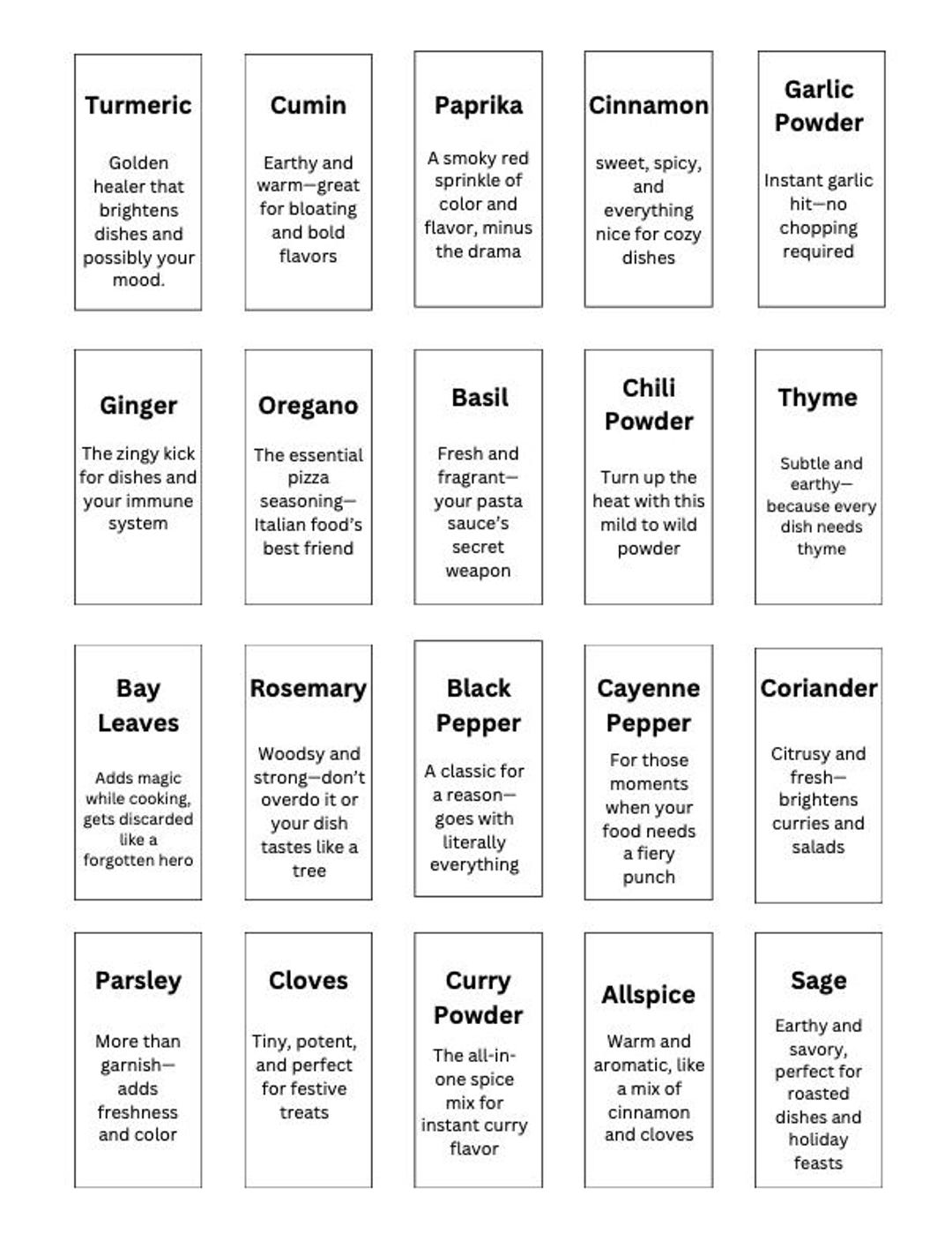 Printable Spice Labels With Funny Descriptions | Beginner-friendly ...