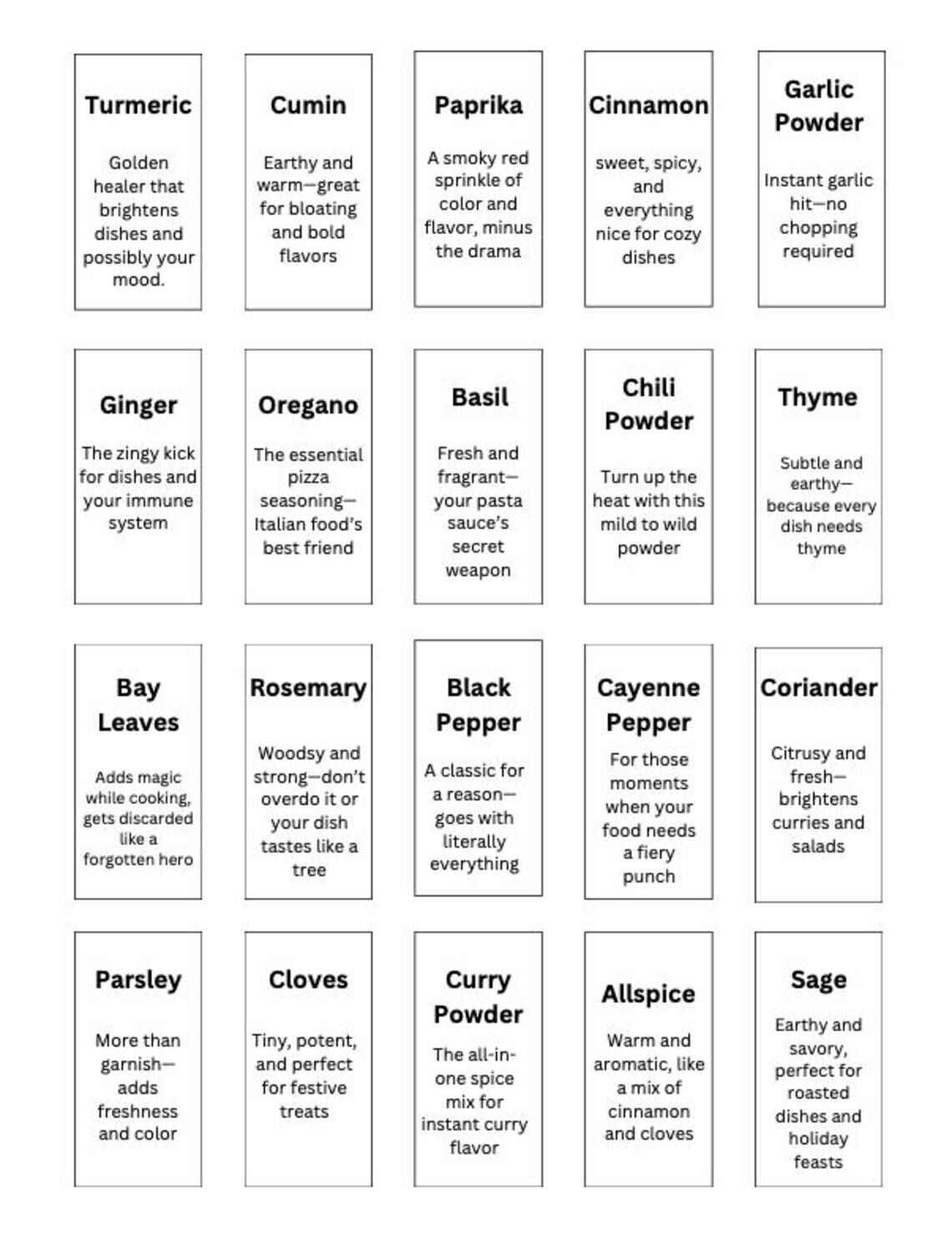 Printable Spice Labels With Funny Descriptions | Beginner-friendly ...