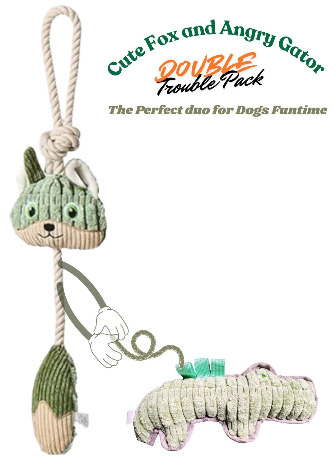 Tug & Snuggle Buddies: Double Trouble Cute Fox Rope Toy and Angry Gator ...