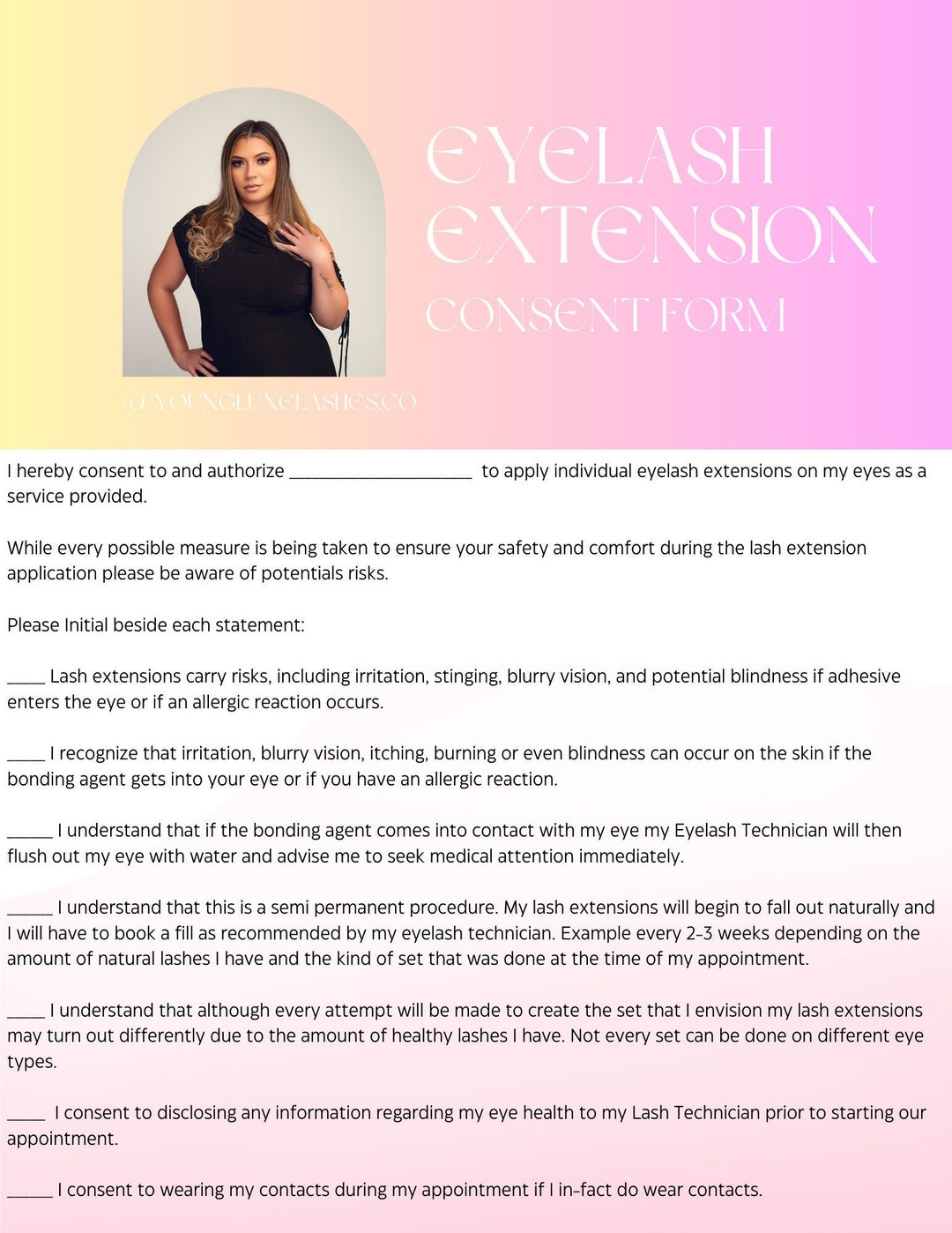 Editable Consent Form Beauty, Eyelash Extension Consent Form, Lash ...
