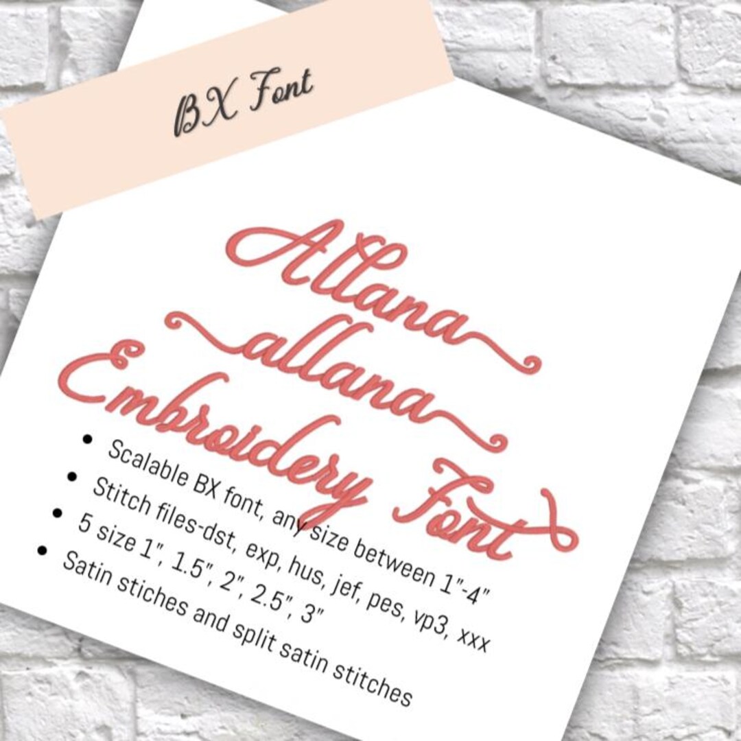 Allana Machine Embroidery Script Fonts, BX Fonts, 5 Sizes, 1", 1.5", 2 ...