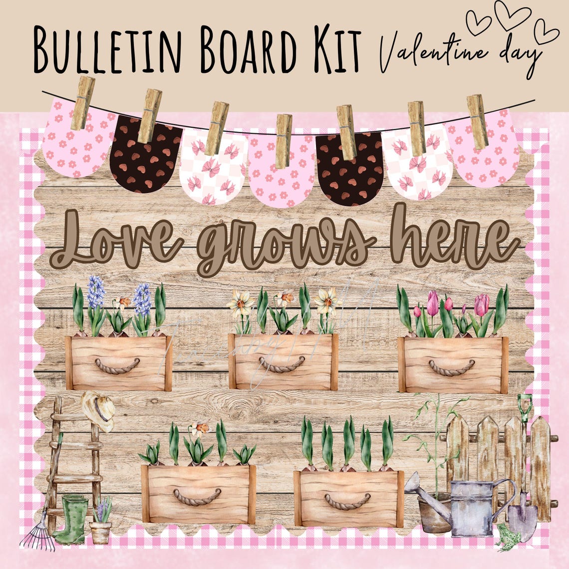 Valentine's Day Bulletin Board Kit, Love Grows Here Door Decor ...