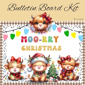 Christmas Highland Cow Bulletin Board Kit Classroom Decor L MOO RRY ...