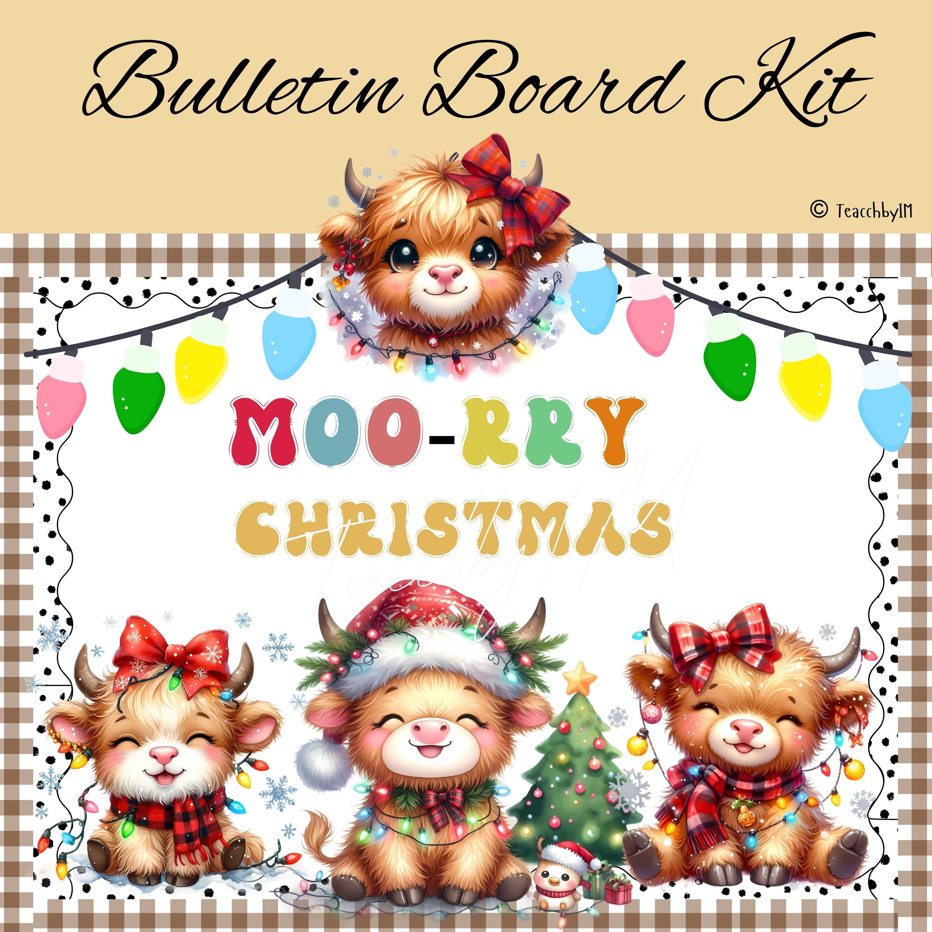 Christmas Highland Cow Bulletin Board Kit Classroom Decor L MOO RRY ...