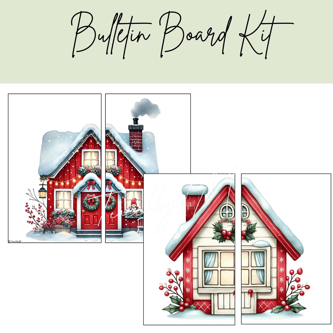 Christmas Village Bulletin Board Kit: Cozy Classroom Decor (printable ...