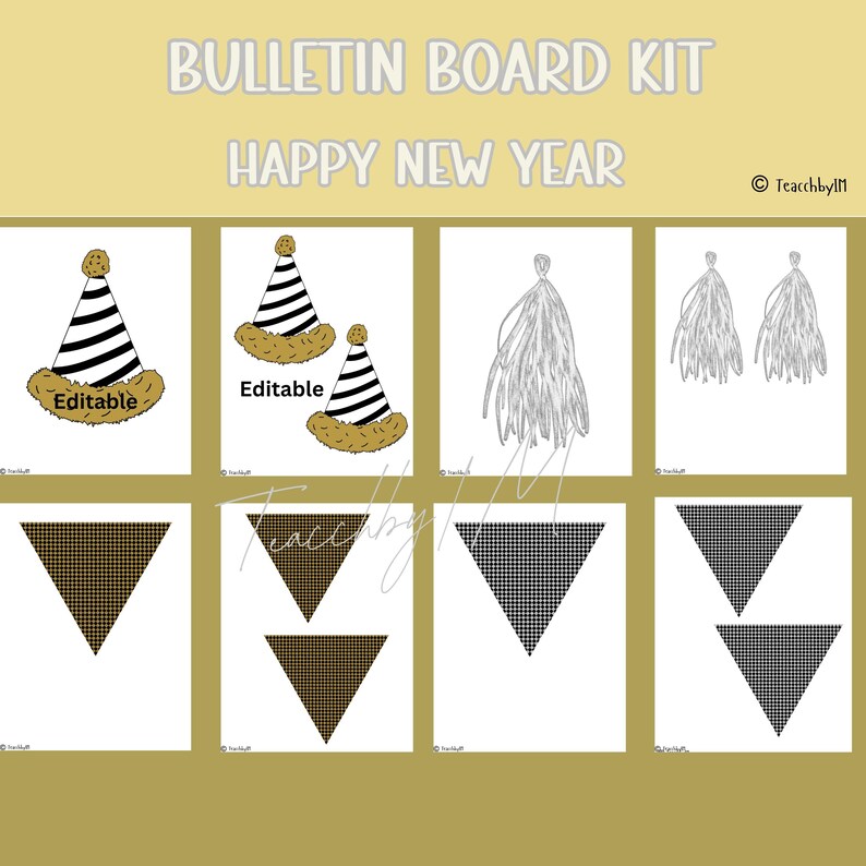 Happy New Year Bulletin Board Kit L January Bulletin Board L Printable ...