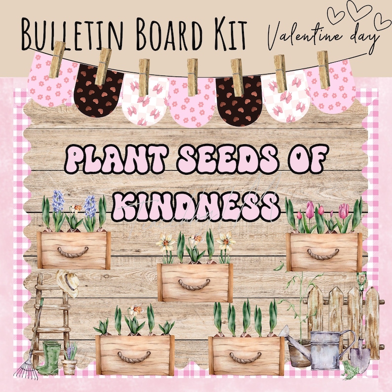 Valentine's Day Bulletin Board Kit, Love Grows Here Door Decor ...