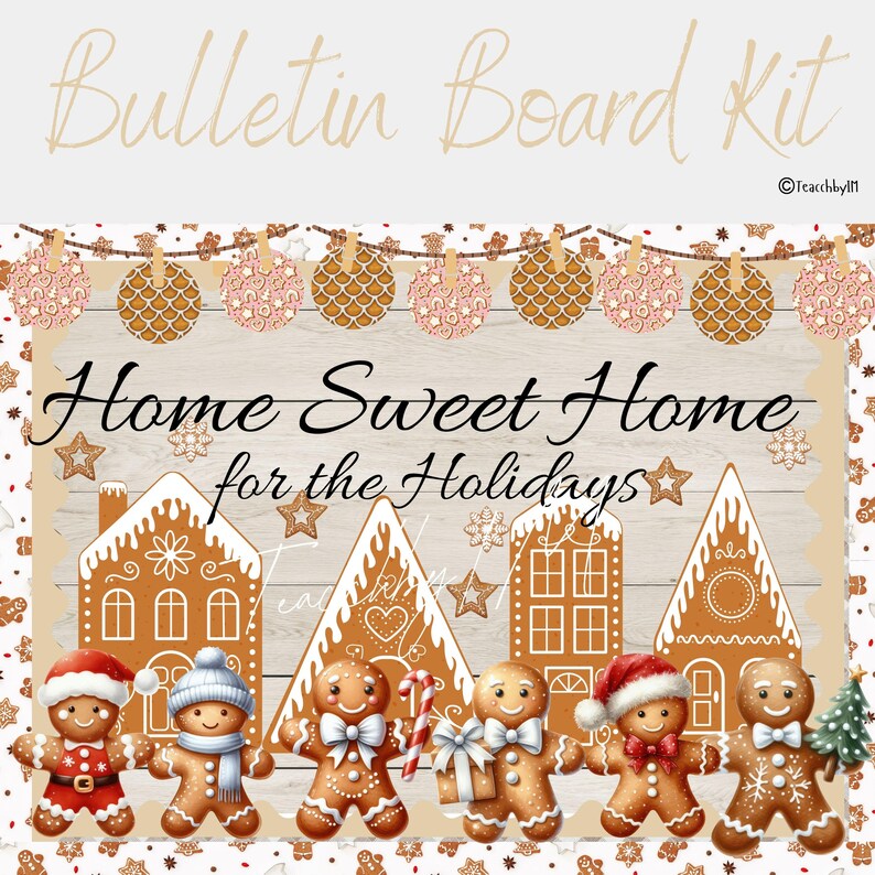 Gingerbread Village Bulletin Board Kit: Christmas Classroom Decor (PDF ...