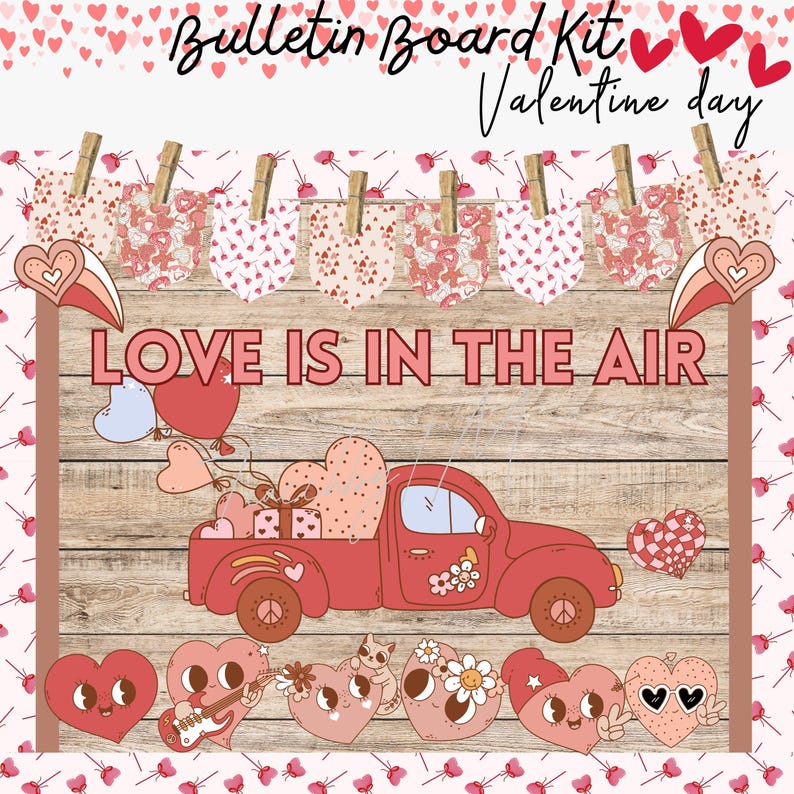 Valentine's Day Bulletin Board Kit, Happy Valentine Door Decor ...