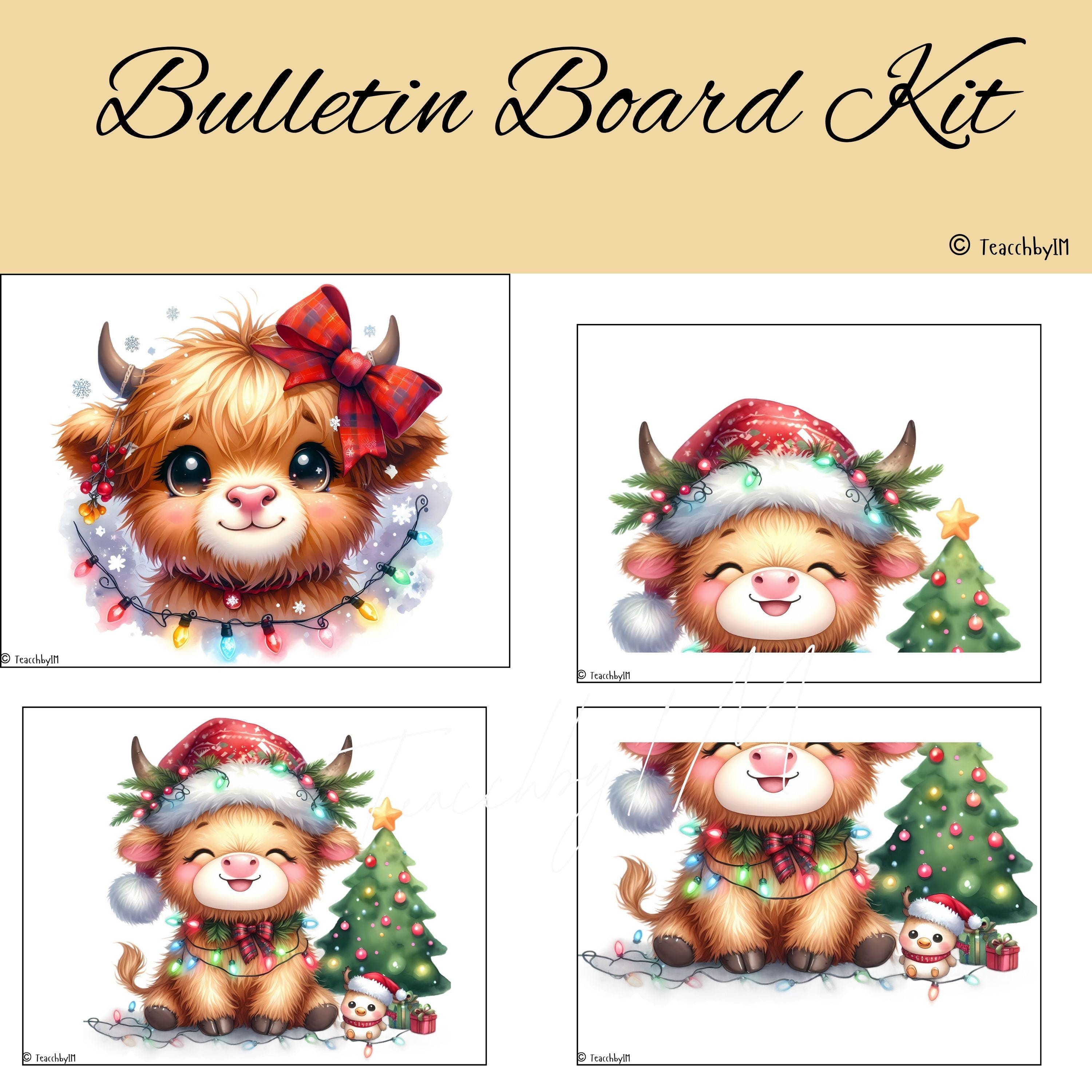 Christmas Highland Cow Bulletin Board Kit Classroom Decor L MOO RRY ...