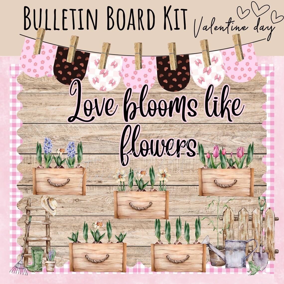 Valentine's Day Bulletin Board Kit, Love Grows Here Door Decor ...