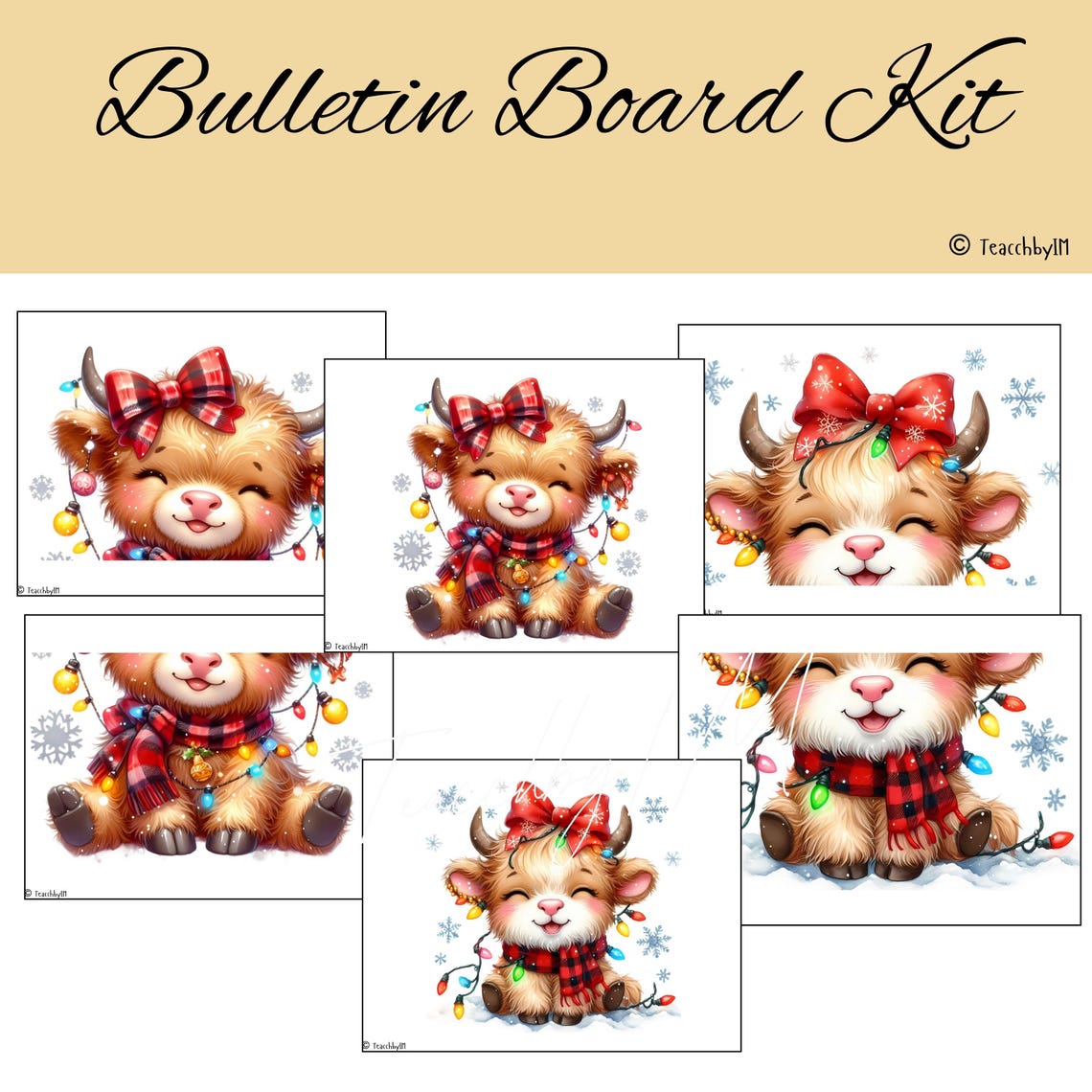 Christmas Highland Cow Bulletin Board Decor Kit (PDF) - Etsy