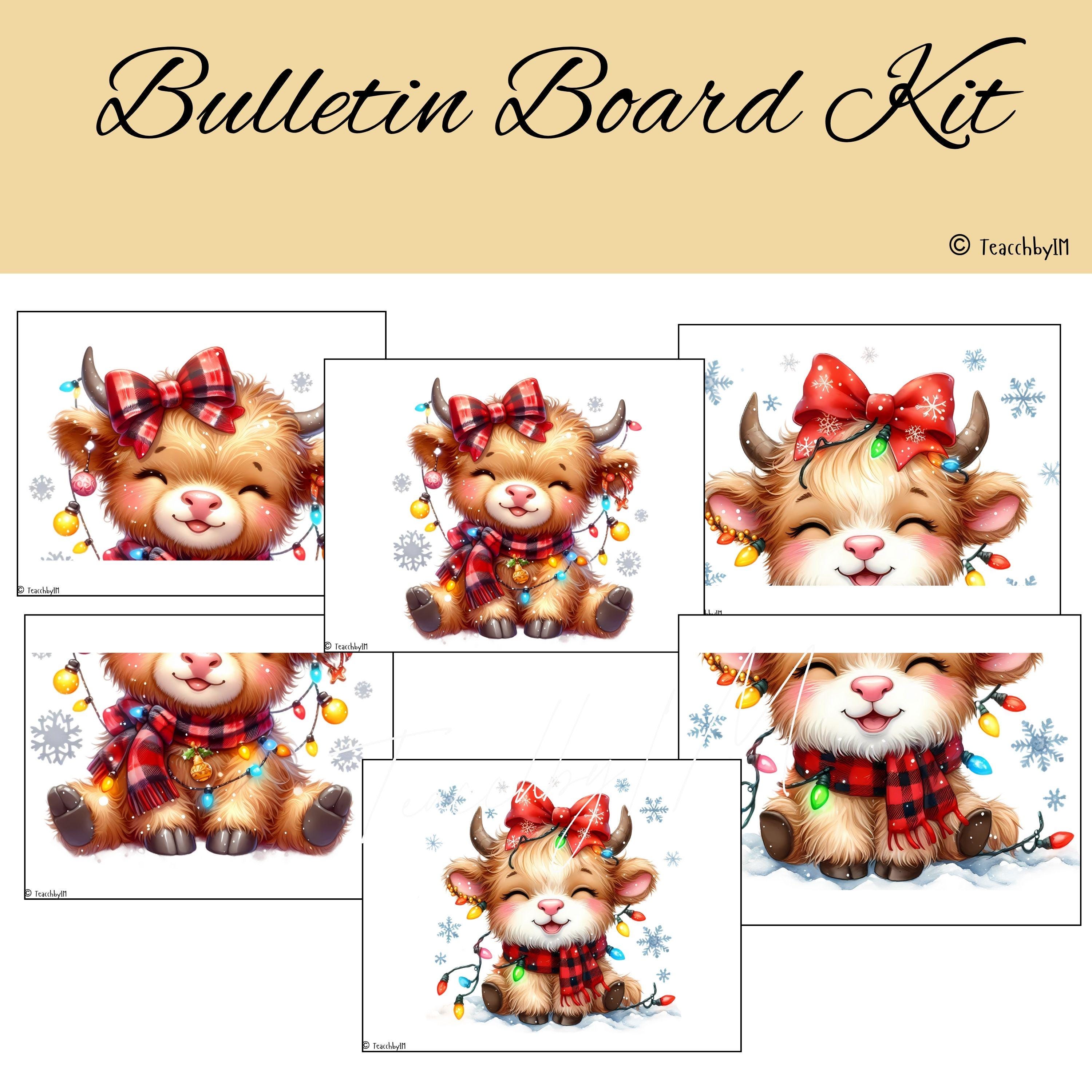 Christmas Highland Cow Bulletin Board Kit Classroom Decor L MOO RRY ...