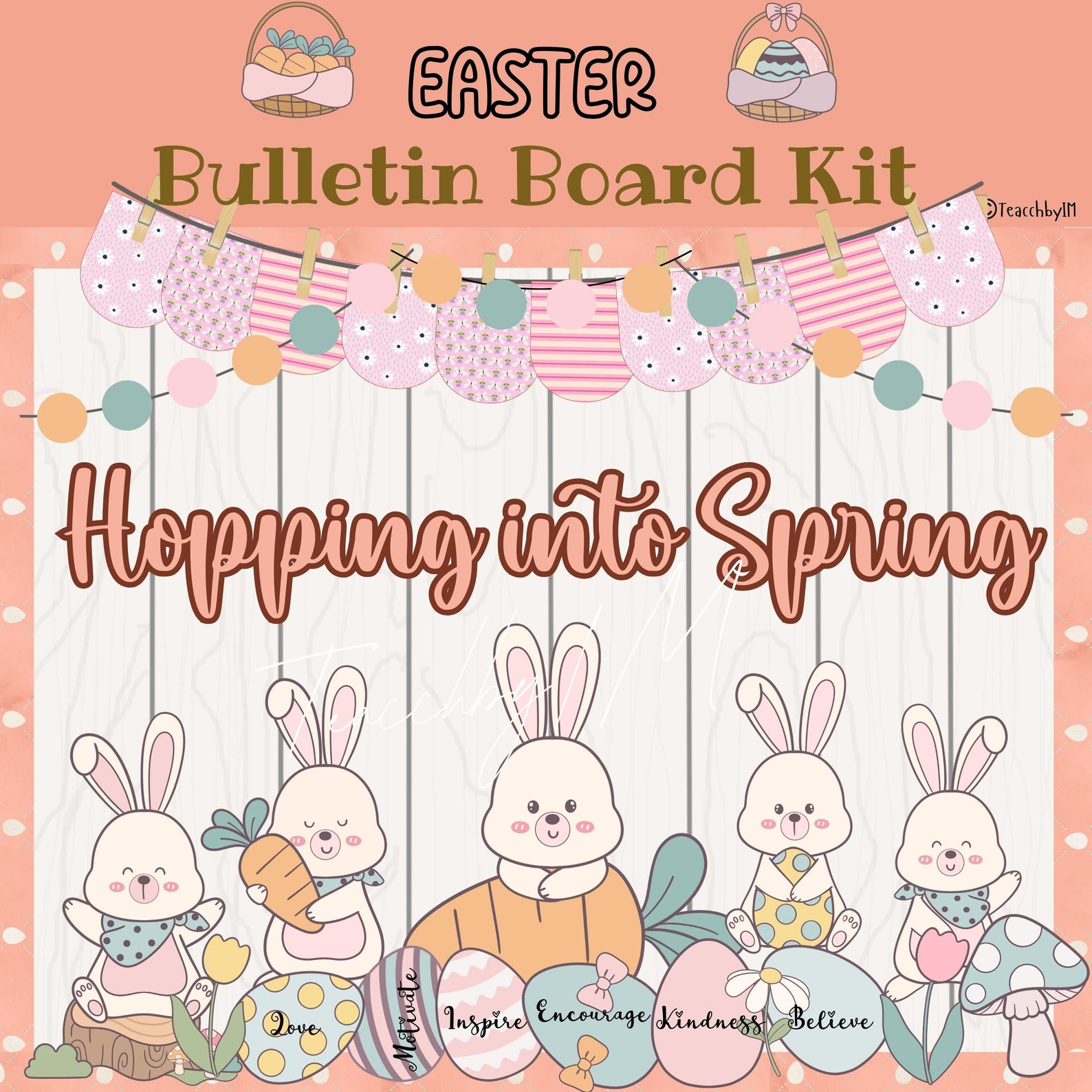 Hoppy Easter Bulletin Board Kit L Hopping Into Spring Bulletin Board ...