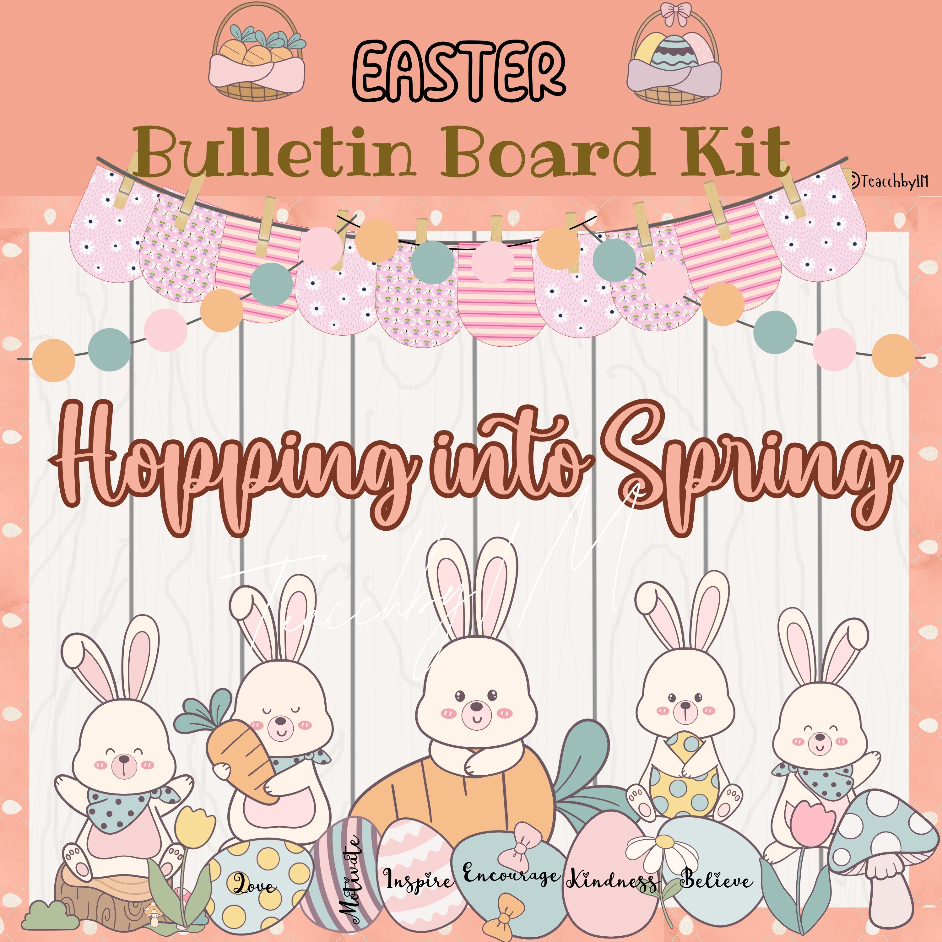 Hoppy Easter Bulletin Board Kit L Hopping Into Spring Bulletin Board ...