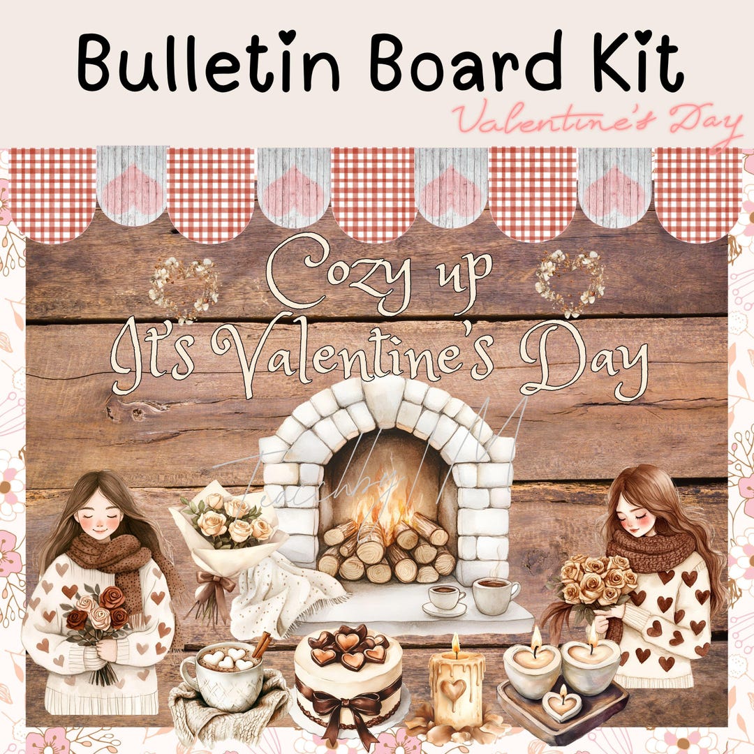 Cozy Romantic Valentine Bulletin Board Kit, Love Warms Every Heart Door ...