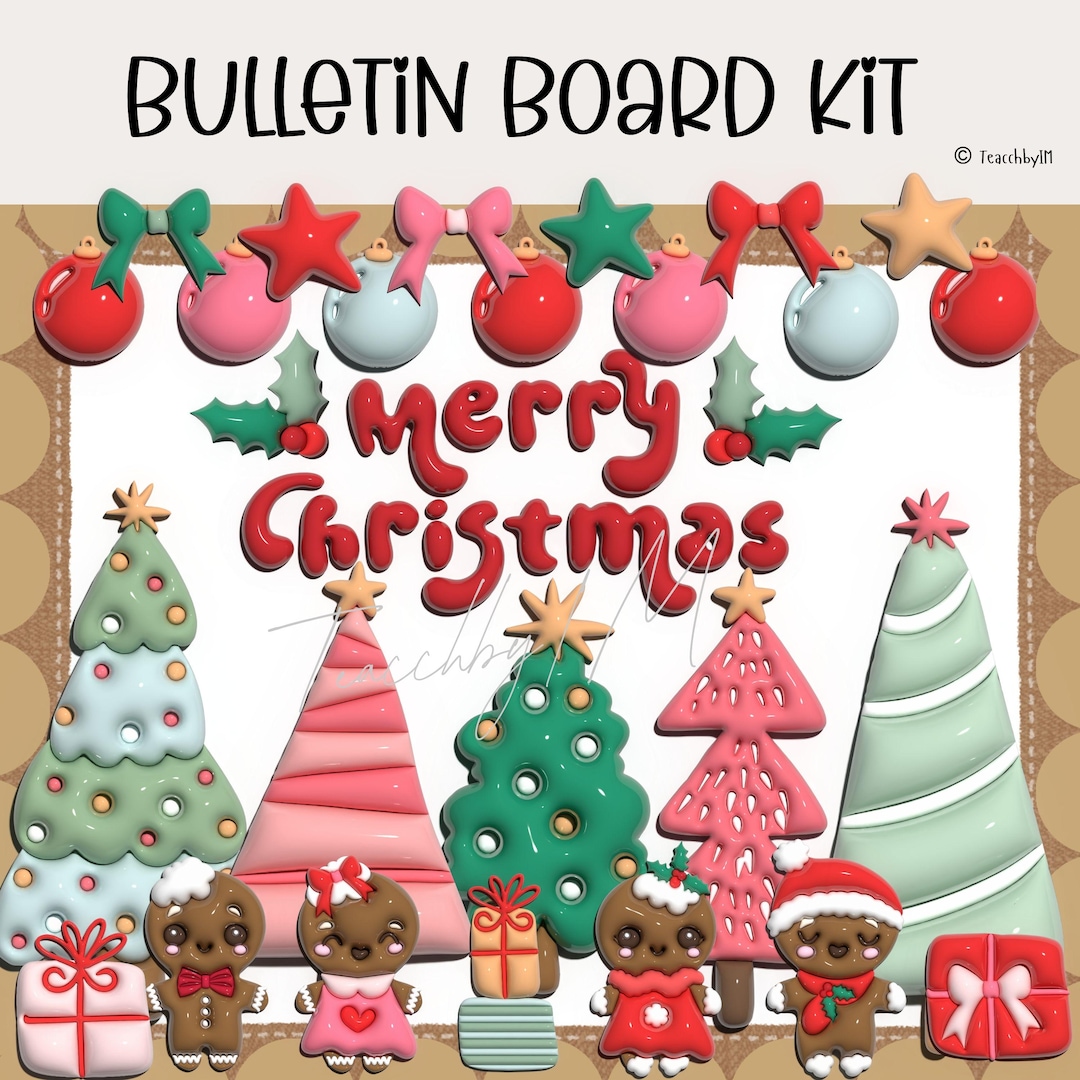 Merry Christmas Bulletin Board Kit | Happy Holidays Christmas Decor ...