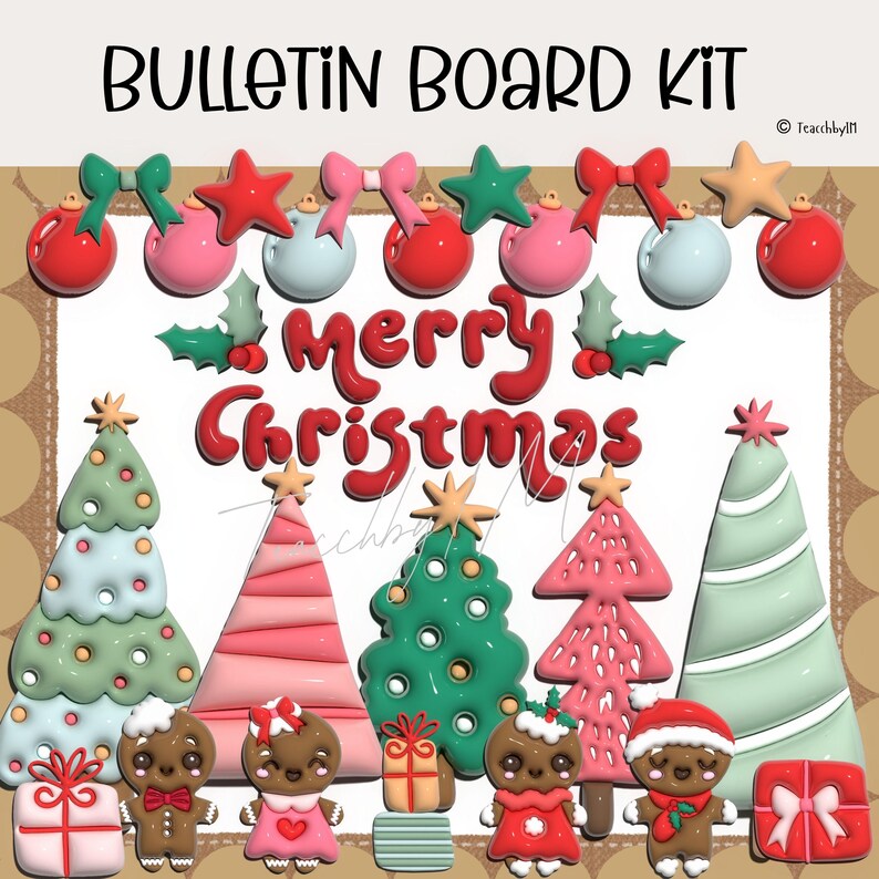 Merry Christmas Bulletin Board Kit | Happy Holidays Christmas Decor ...