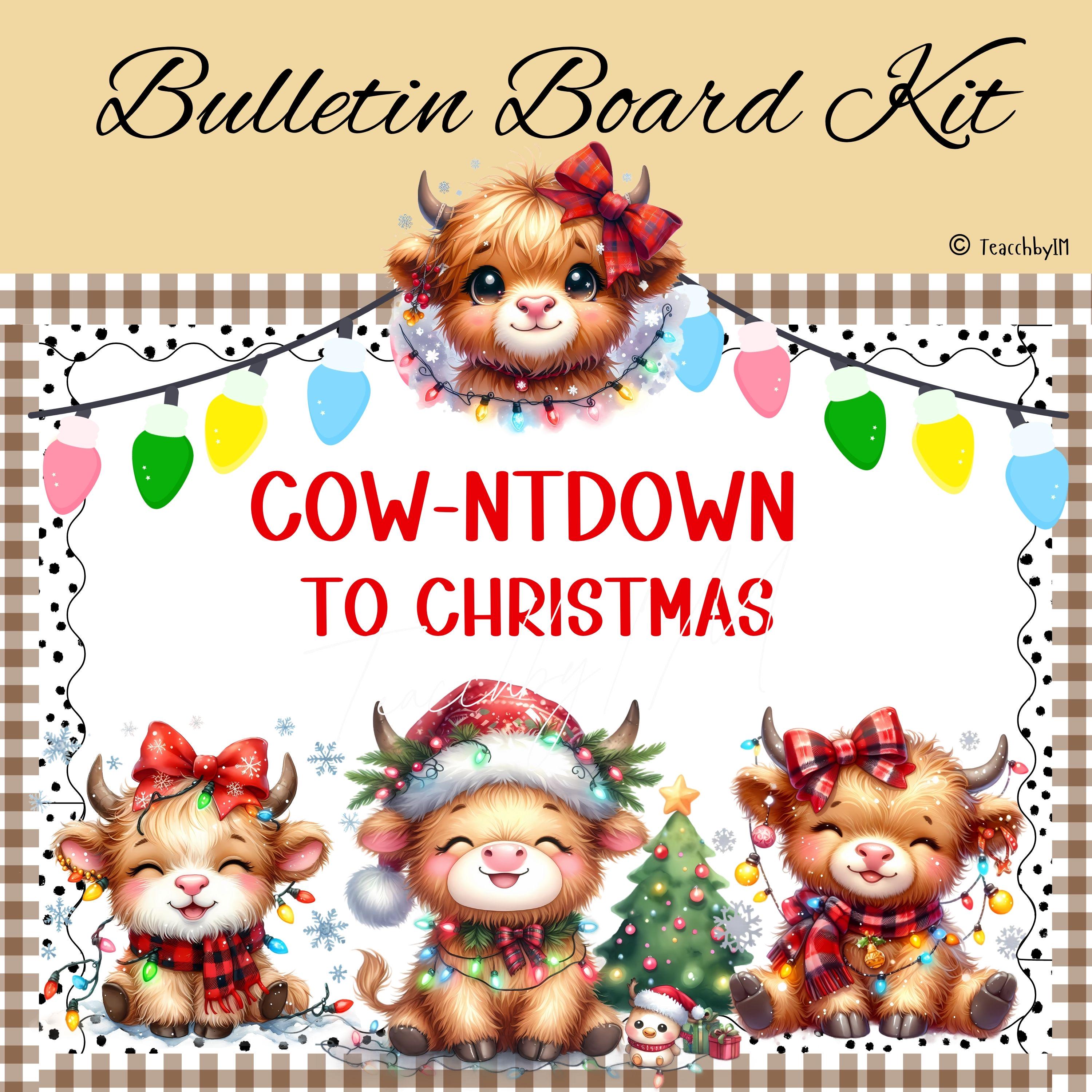 Christmas Highland Cow Bulletin Board Kit Classroom Decor L MOO RRY ...
