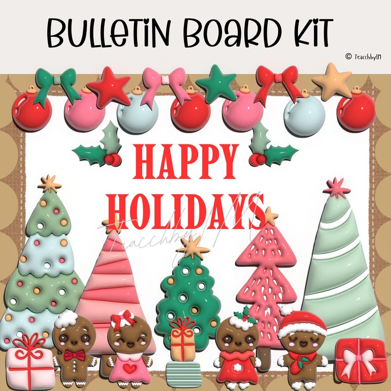 Merry Christmas Bulletin Board Kit | Happy Holidays Christmas Decor ...
