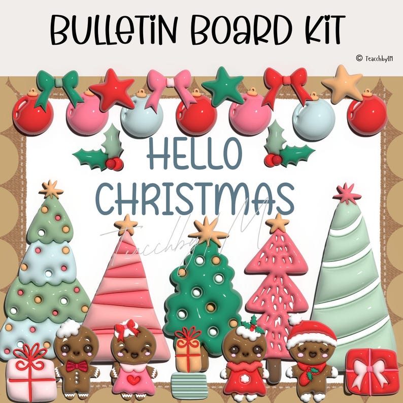 Merry Christmas Bulletin Board Kit | Happy Holidays Christmas Decor ...