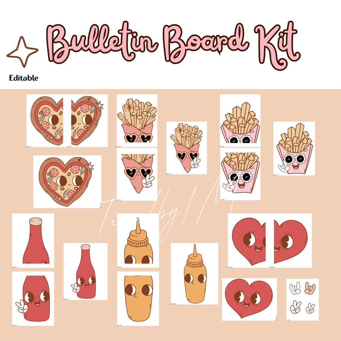 Valentine's Day Bulletin Board Kit: Pizza & Fries Classroom Decor ...