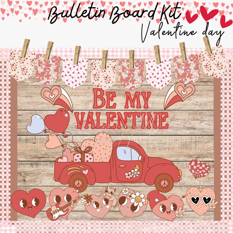 Valentine's Day Bulletin Board Kit, Happy Valentine Door Decor ...