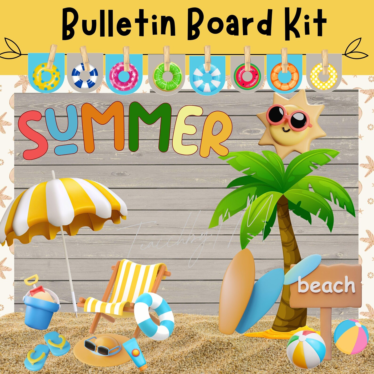Summer Bulletin Board Kit L Sun Sand Smiles Door Decor L Beach, Please ...