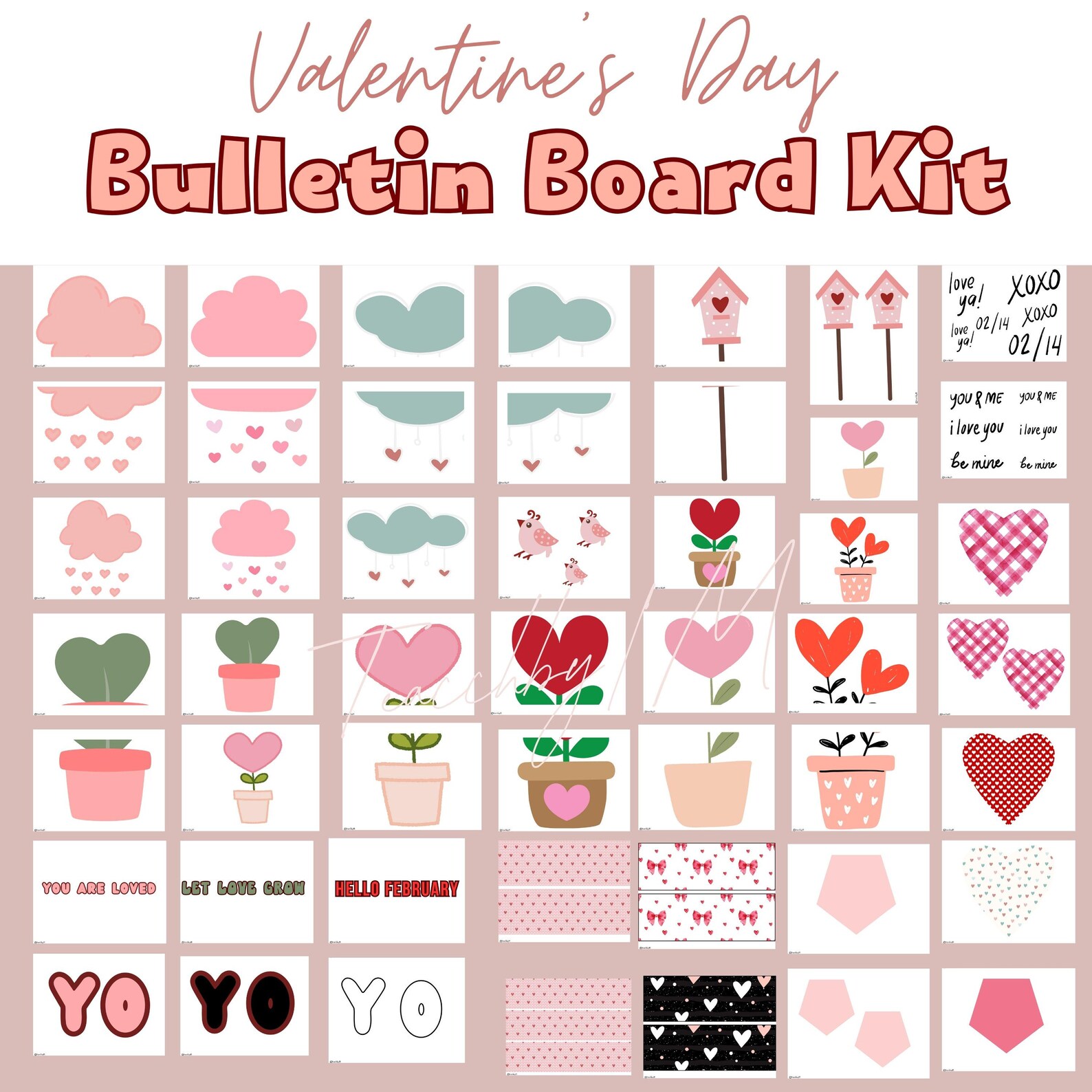 Valentine's Day Bulletin Board Kit: You Are Loved, Printable Decor (PDF ...