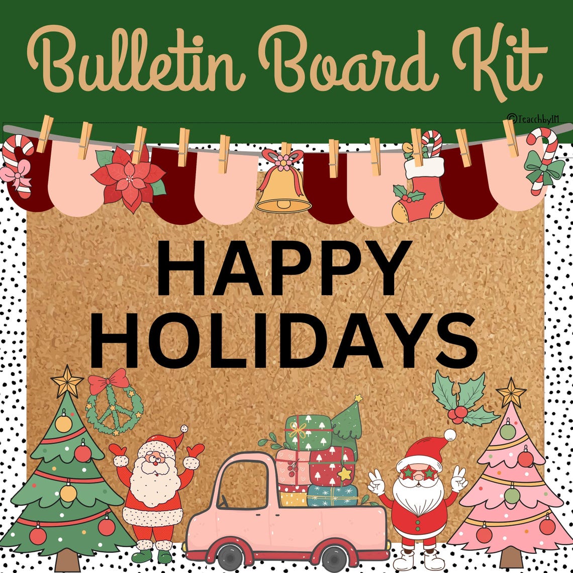 Merry Christmas Bulletin Board Kit | Happy Holiday Decor | Christmas ...