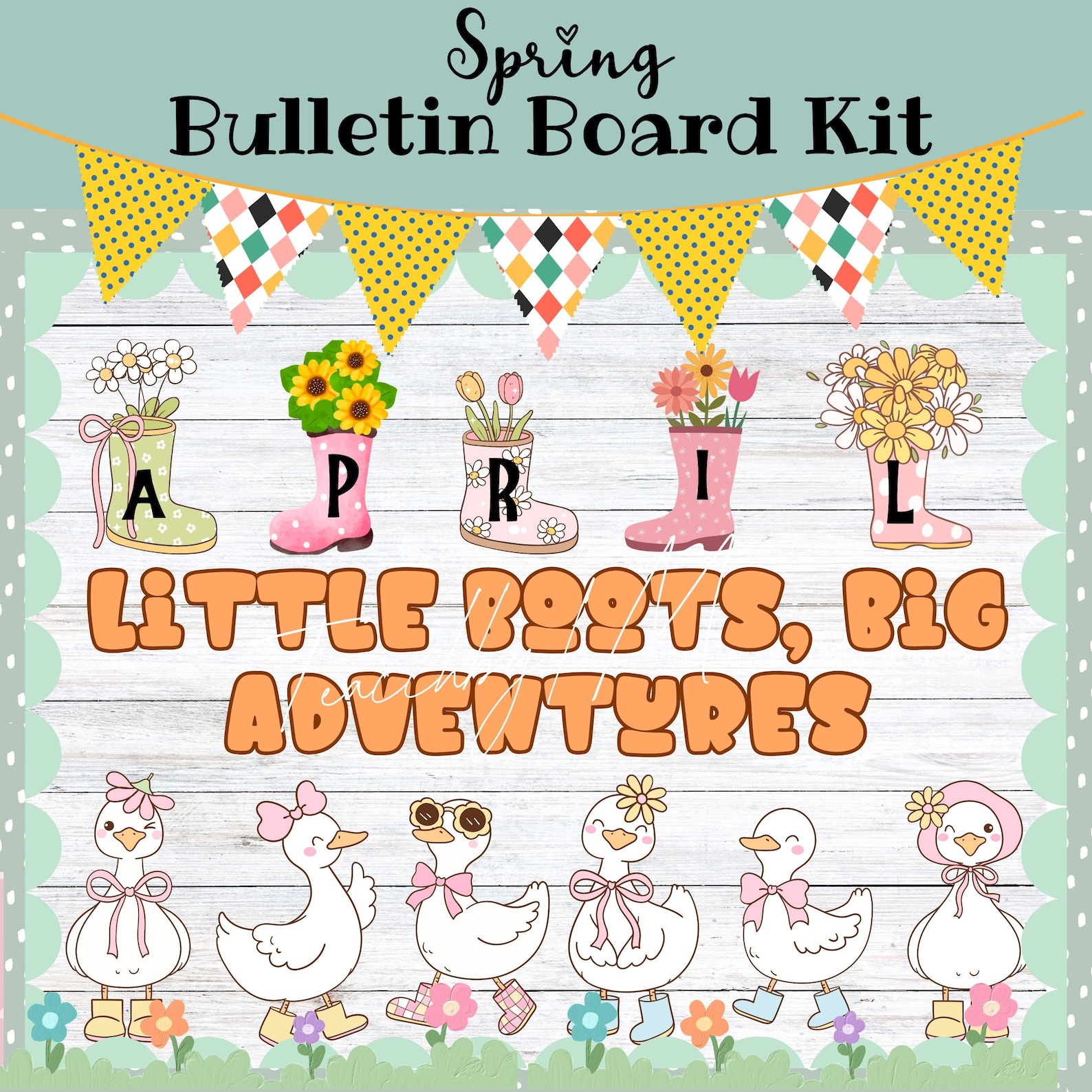 Duck Duck Spring Bulletin Board Kit L Spring Into Happiness Bulletin ...