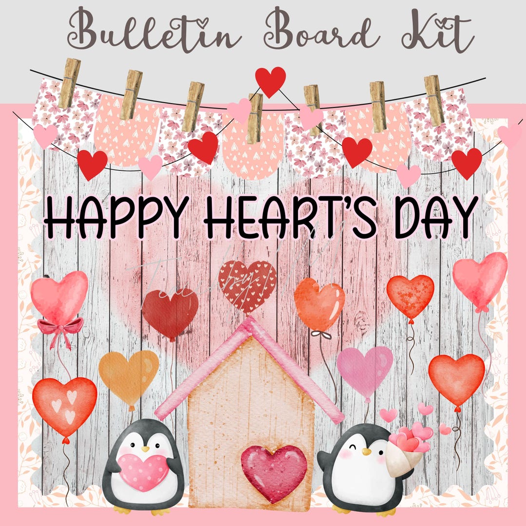 Happy Heart’s Day Bulletin Board Kit, Hello 02.14 Door Decor, February ...