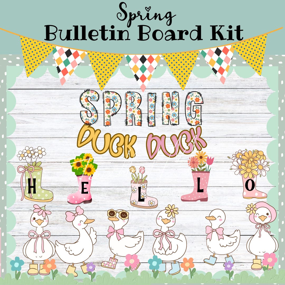 Duck Duck Spring Bulletin Board Kit L Spring Into Happiness Bulletin ...