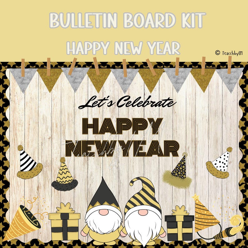 Happy New Year Bulletin Board Kit L January Bulletin Board L Printable ...