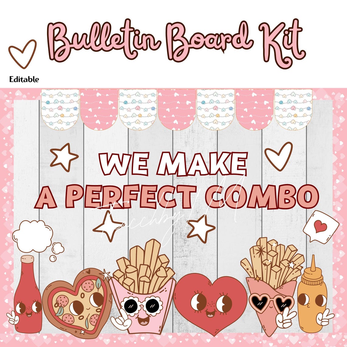 Valentine's Day Bulletin Board Kit: Pizza & Fries Classroom Decor ...