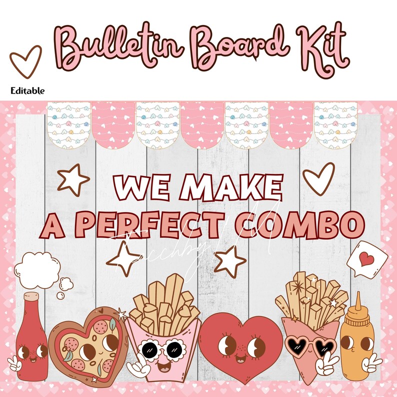 Valentine's Day Bulletin Board Kit: Pizza & Fries Classroom Decor ...