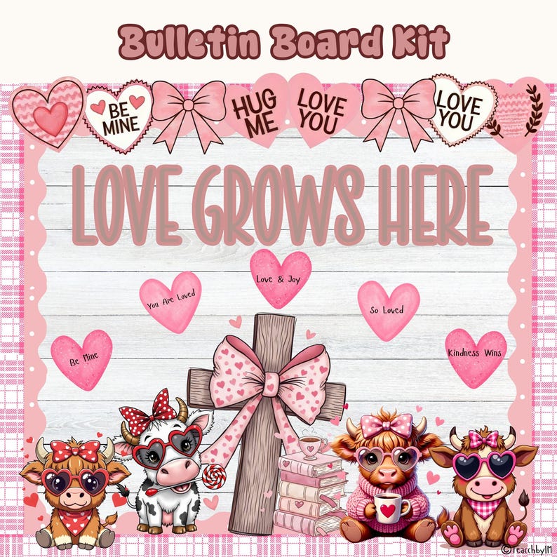Valentine’s Love & Joy Bulletin Board Kit | Cow Theme | Classroom Decor ...
