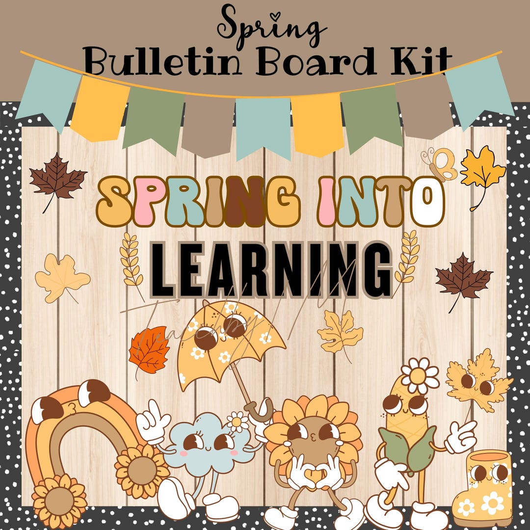 Groovy Spring Bulletin Board Kit L Spring Into Learning Classroom Decor ...