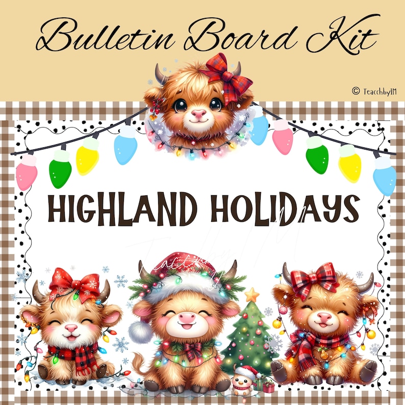 Christmas Highland Cow Bulletin Board Kit Classroom Decor L MOO RRY ...