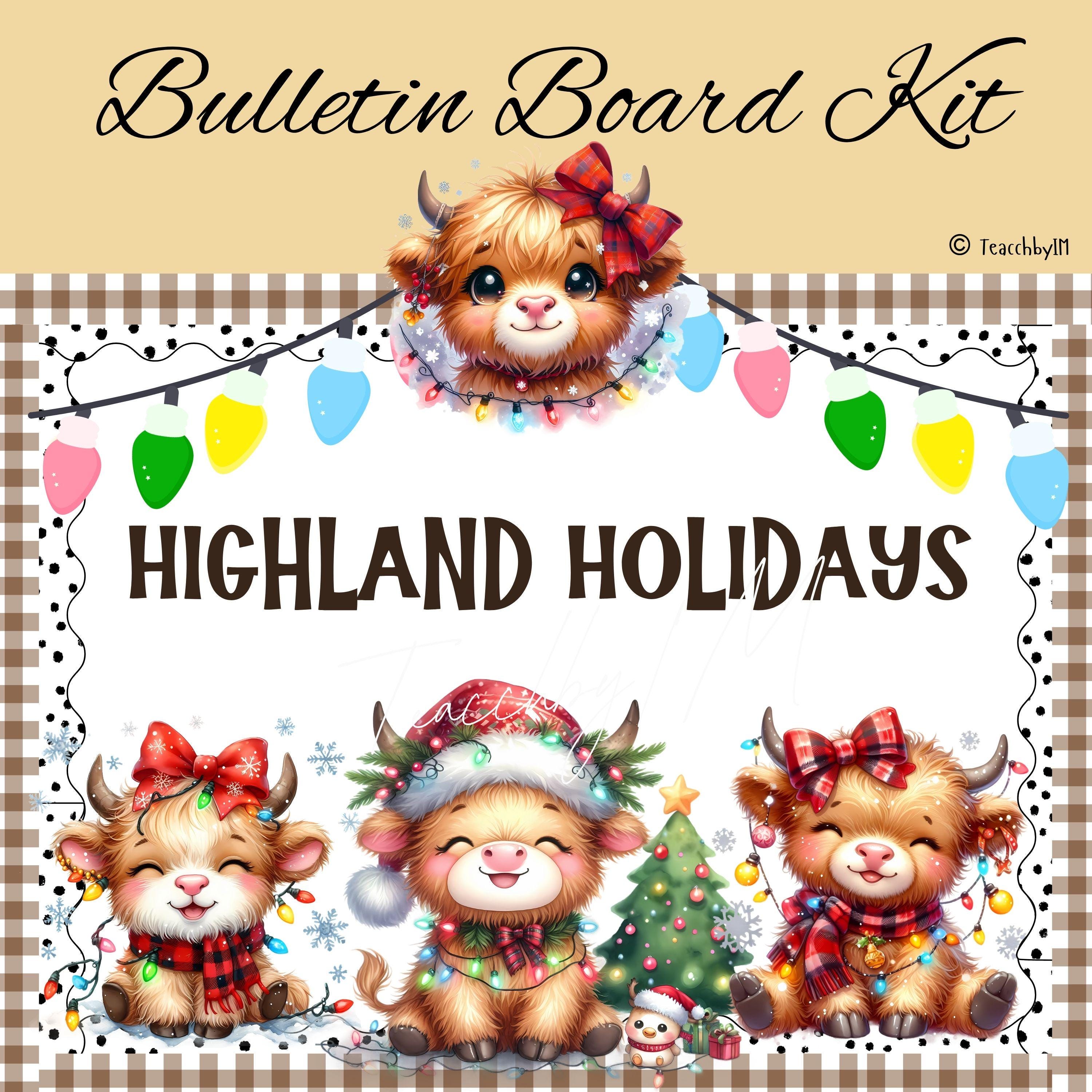 Christmas Highland Cow Bulletin Board Kit Classroom Decor L MOO RRY ...