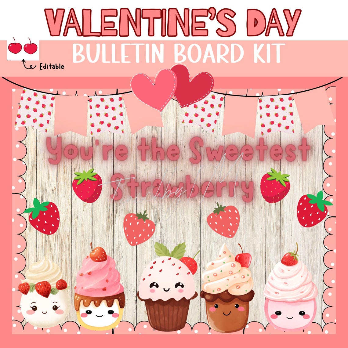 Valentine's Day Bulletin Board Kit: Berry Theme Classroom Decor ...