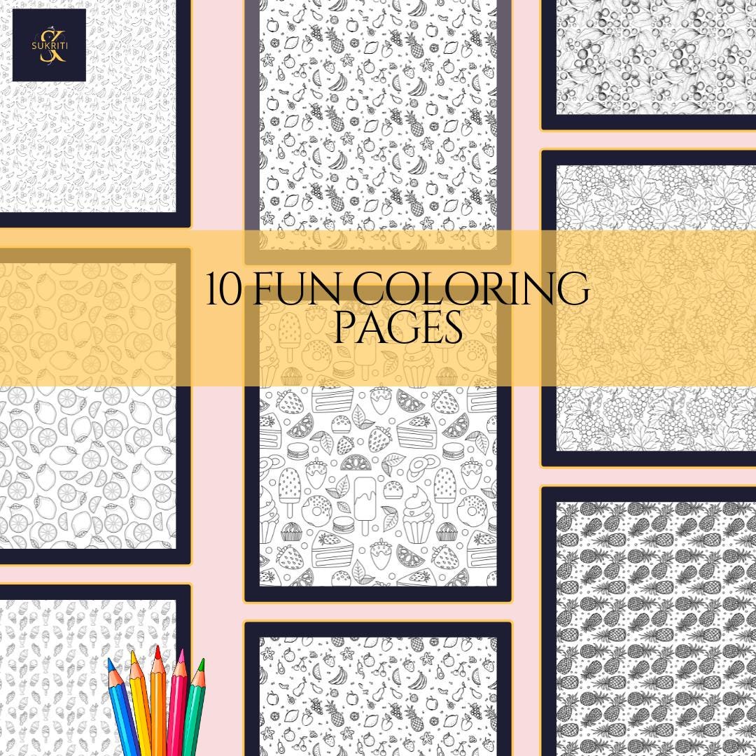 Fruit-filled Fun 10 Coloring Pages – Printable Coloring Book for Adult ...