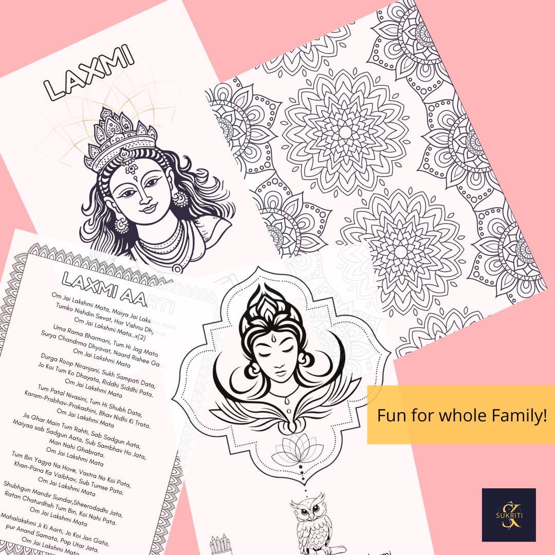 Hindu Mythology Kids Activity Card: Diwali Laxmi Aarti - Coloring ...