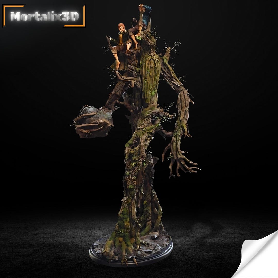 Treebeard (ent) With Hobbits Figure, Ent Stl 3D Model Design, Treebeard ...