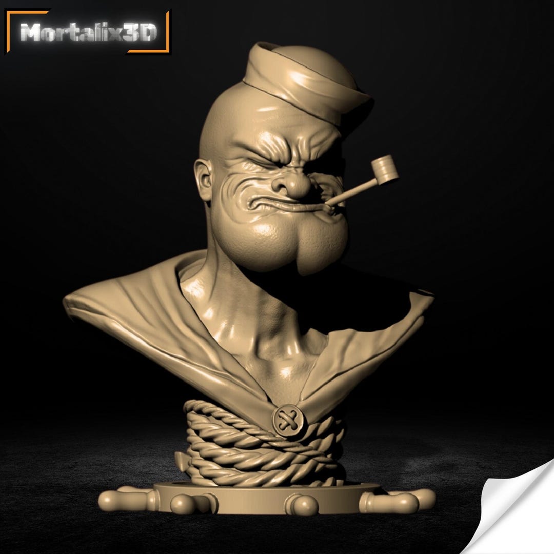 Popeye Bust STL Pre Supported, Popeye the Sailor Man 3D Print Model ...