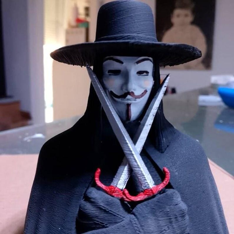V for Vendetta Bust STL Pre Supported, Guy Fawkes Mask Vigilante Statue ...