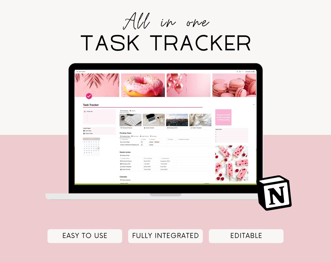 Notion Girl Task Tracker, Pink Task Manager Dashboard, Editable Goal ...