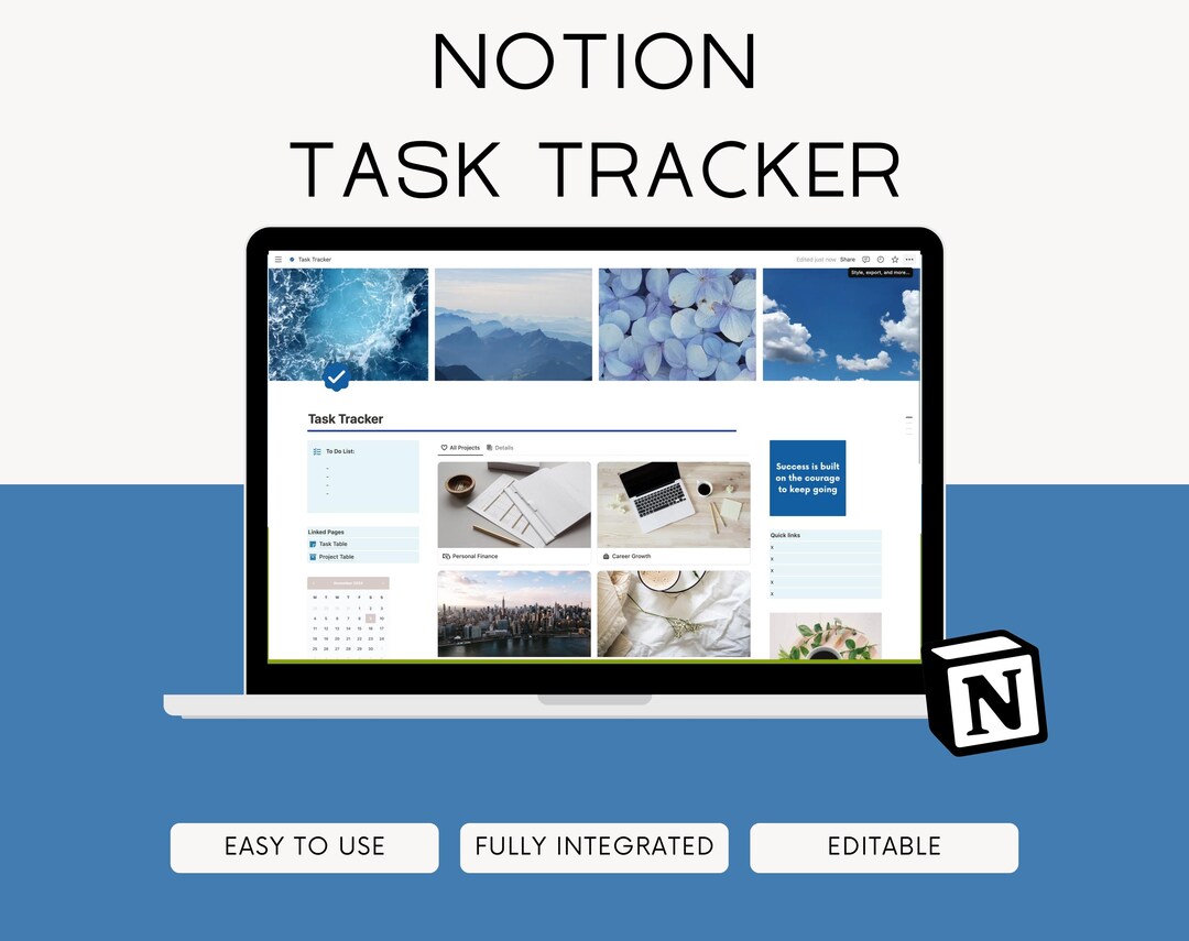Notion Task Tracker, Blue Task Manager Dashboard, Editable Goal Setting ...