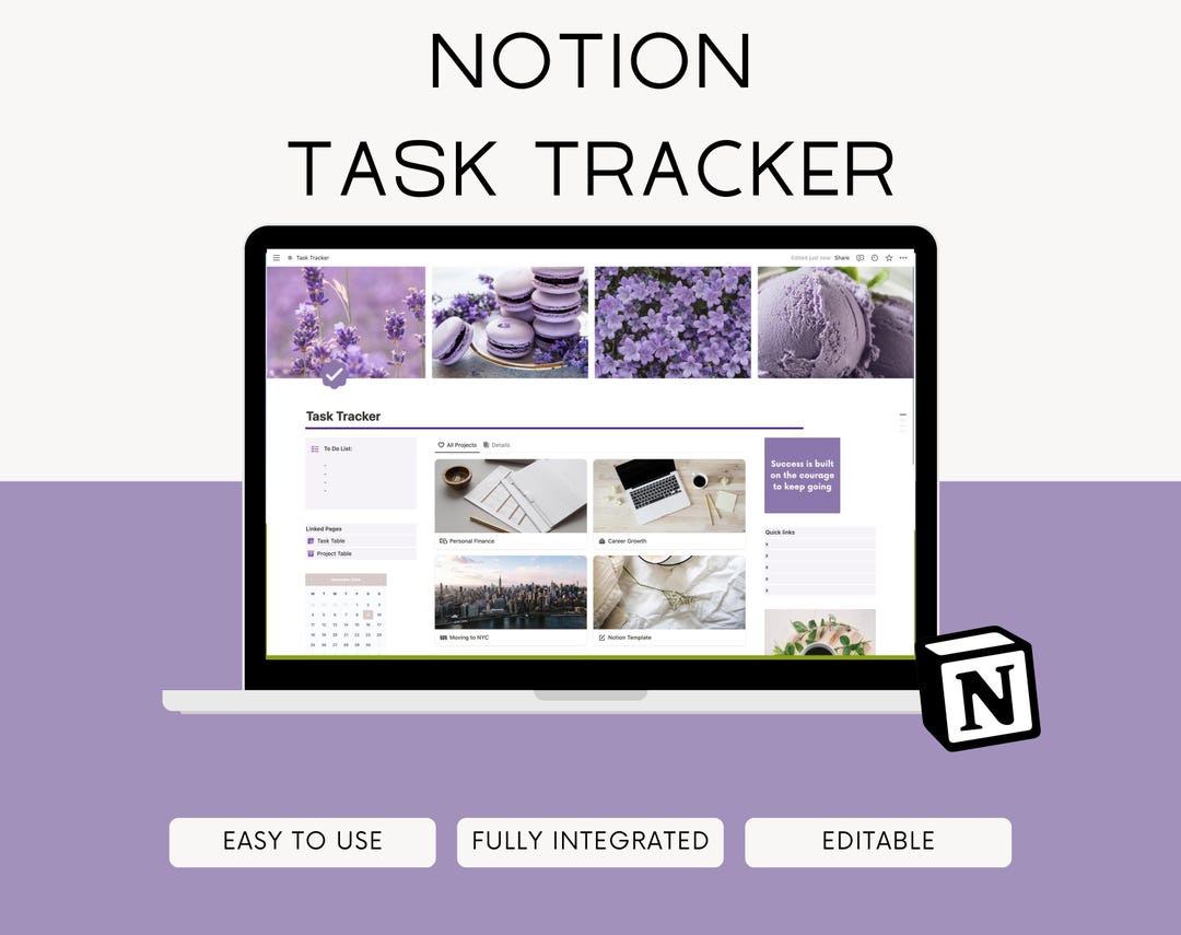 Notion Task Tracker, Purple Task Manager Dashboard, Editable Goal ...